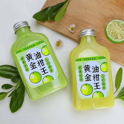 China 2022 Clear Plastic Juice PET Square Container Smoothie Drink Juice Milk Tea Bottle With Aluminum Lids 350ml for sale