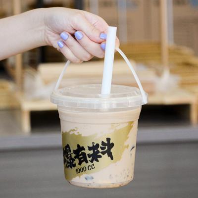 China Clear Plastic Bucket Ice Cream Yogurt Milk Tea Storage Empty 700ml 1000ml Container straws available for sale