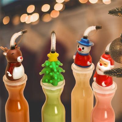 China Christmas Transparent Milk Tea Bottle Cartoon Juice Plastic Bottle for sale