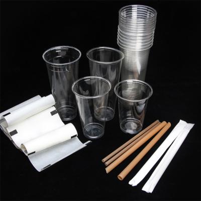 China PLA material Tea Coffee Drinking Plastic Milk Tea Cups Disposable Wholesale 500ml 700ml for sale