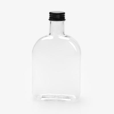 China 350ml Flat Square Clear PET Bottles for Beverage Vodka Juice Coffee drinks for sale