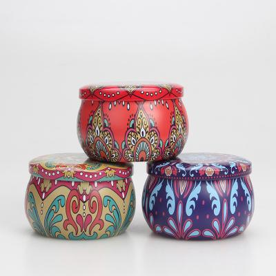 China Wholesale New Printed Wedding Decorative Colored Empty Small Round Metal Candy Tea Travel Gift Box Candle Tin for sale