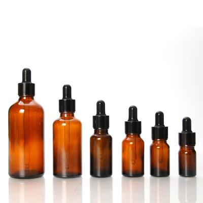 China Amber glass dropper bottle for essential oil boston round glass esstional oil bottle for sale