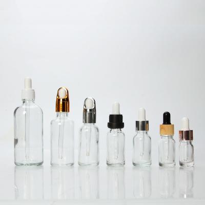 China Transparent dropper bottle square eye drop amber clear glass bottle 30ml cosmetic for serum for sale