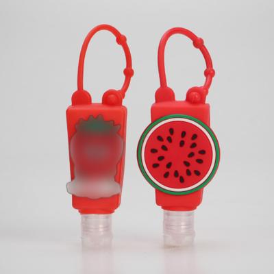 China Eco-friendly 30ml 50ml plastic hand sanitizer keychain bottle, hand sanitizer empty bottles with silicone holder for sale