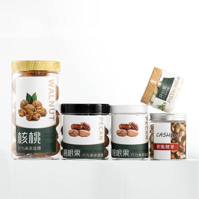 China 4Oz 5Oz 8 Oz Clear Pet Recycled Wide Mouth Plastic Storage Jars With Bamboo Wooden Lid For Food Packaging for sale