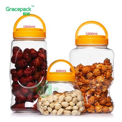 China 500 ml Custom Large Empty Plastic Nut Storage Containers with Lift Lid for Popcorn Cereal for sale