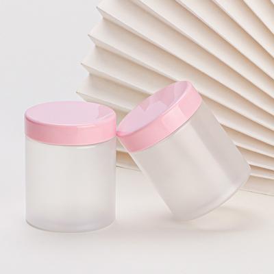 China Hot Sale Surface With Frosting Process Treatment  Plastic Round Jar For Food Storage With Pink PP Lid for sale