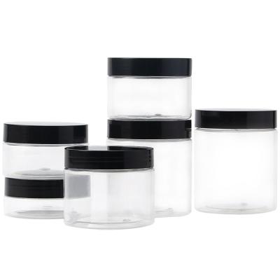 China 60Ml 100Ml 200Ml 250Ml Ps Pet Clear Cosmetic Cream Jars Plastic Scrub Container With Black Cap 4oz plastic jar ointment jar for sale