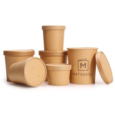 China Hot Sale Freezer Containers And To Go Cups Durable Heavy Duty Pint Ice Cream Kraft Paper Soup Bowl with Lid for sale