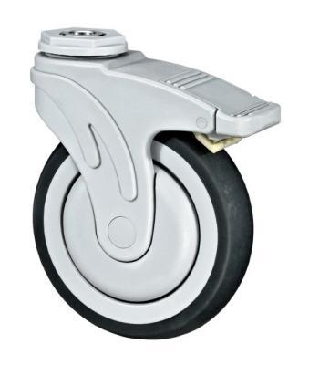 China Full Plastic Medical Caster Wheels With Brake Soft Rubber Bolt Hole Fixing for sale