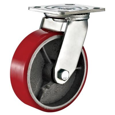 China Red Heavy Duty Swivel Plate Caster Wheel / 6 Inch Caster Wheels Polyurethane On Iron for sale
