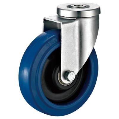 China Heavy Duty Elastic Rubber Industrial Caster Wheels With Brakes Bolt Hole Kinping 1/2