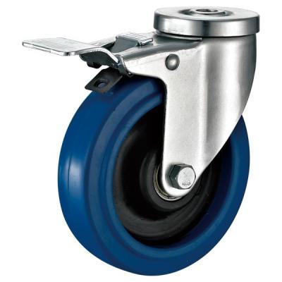 China Soft Elastic Rubber Industrial Caster Wheels With Locking Brake Swivel Head for sale