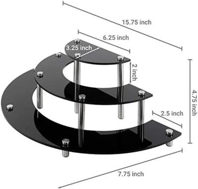 Cina Scaffale di esposizione acrilico del nero del semicerchio, scaffale di esposizione acrilico del bigné di 3 strati in vendita