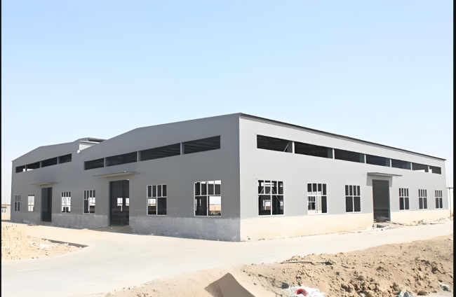 Steel structure workshop interior view