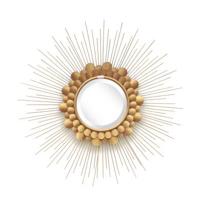 China Gold leaf finish  metal frame sunburst wall mirror with iron decoration for home for sale