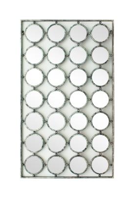 China Modern rectangle wall mirror metal framed with mirrored circles in silver finish for sale