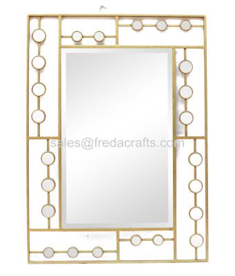 China Metal framed decorative mirror with gold leaf finish middle bevelling mirror for sale