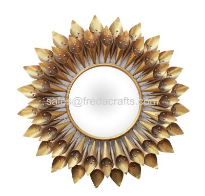 China 2016 handmade wall mirror antique gold finish iron decorative mirror with center convex mirror for sale