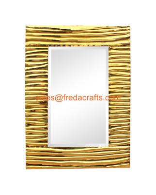 China Rectangle decorative wall mirror bevelled middle mirror shiny gold finish for sale