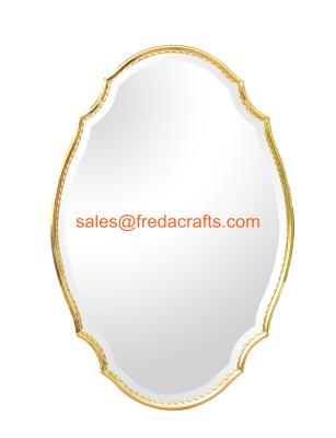 China Oval shape metal framed wall mirror bathroom mirror modern design shiny gold finish bevelled mirror for sale