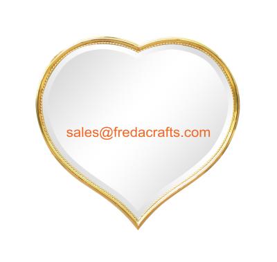 China Heart shape metal framed wall mirror  welding home decor gold finish bevelled middle mirror for sale