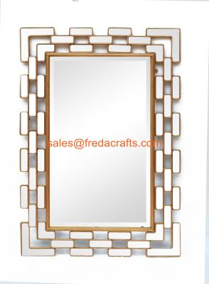 China Framed Rectangle Vintage Wall Mirror In Metal Middle Bevelled Mirror Gold Color Finish for sale