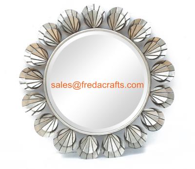 China Round Sunflower Wall Mirror Metal Framed Home Decor Middle Bevelled Mirror for sale