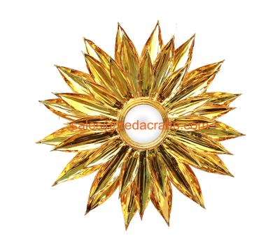 China Round Design Sunflower Wall Mirror Shiny Gold Finish With Iron Frame 34