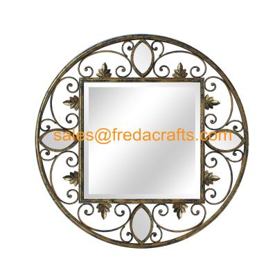 China Direct Factory Price Quality Guaranteed Custom Color Metal Framed Wall Mirror with Curved Resin Flower Decoration Mirror for sale