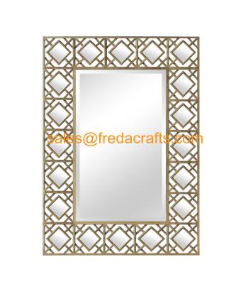 China Popular Hotel Decrative Rectangle Wall Mirror Gold Leaf Color Surrounding with Small Mirror Decorations for sale