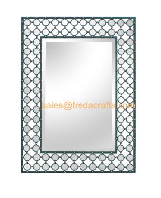 China China Factory Handmade Circle Collected Decorative Metal Wall Mirror Rectangle Shape Silver Finish for sale