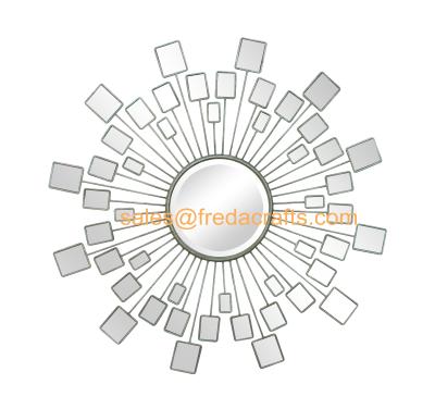 China High Quality Popular Sunburst Mirror Decorated Silver Metal Wall Mirror For Home Decor for sale