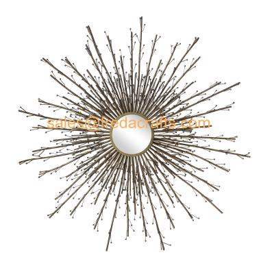 China Popular Metal Frame Wall Mirror Handmade Metal Flowers Decorated Wall Hanging Mirrors for sale