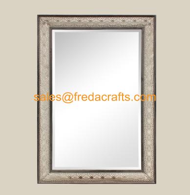 China Popular Simple Design Metal Mesh Decorated Rectangle  Wall Mirror Silver Finish Home Decor for sale
