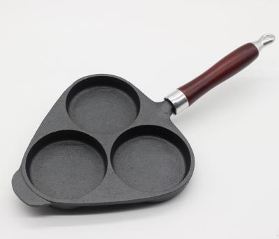 China Three-hole cast iron omelette pot egg burger egg dumpling pan omelette cake mold non-stick pan for sale