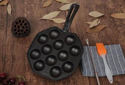 China Cast Iron Octopus Balls Machine Baking Tray Household Non-stick Pan Shrimp Egg Burning Mold Induction Cooker Gas Stove for sale