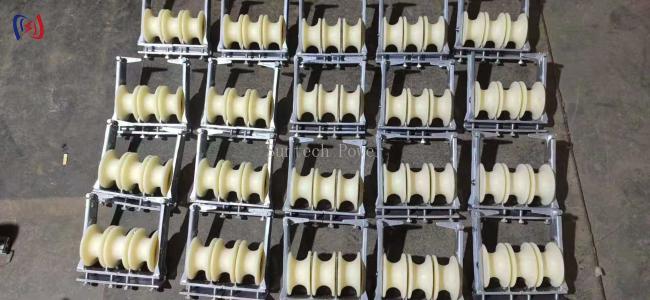 Nylon Overhead Line Conductor Stringing Blocks Three Wire Rope Sheave