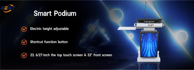 Multimedia podium with touch screen display