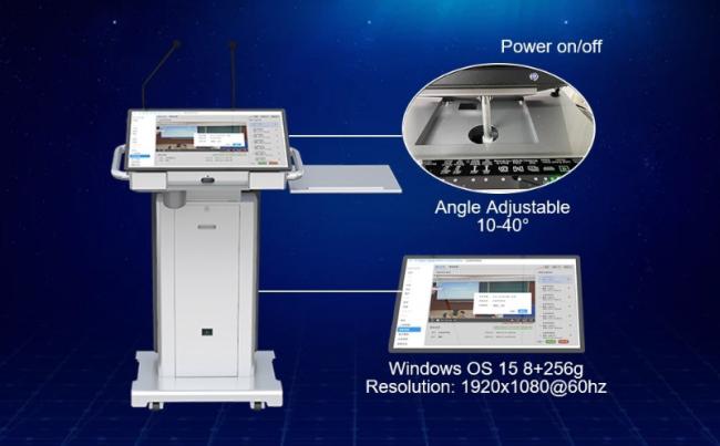 Multimedia podium in use during presentation