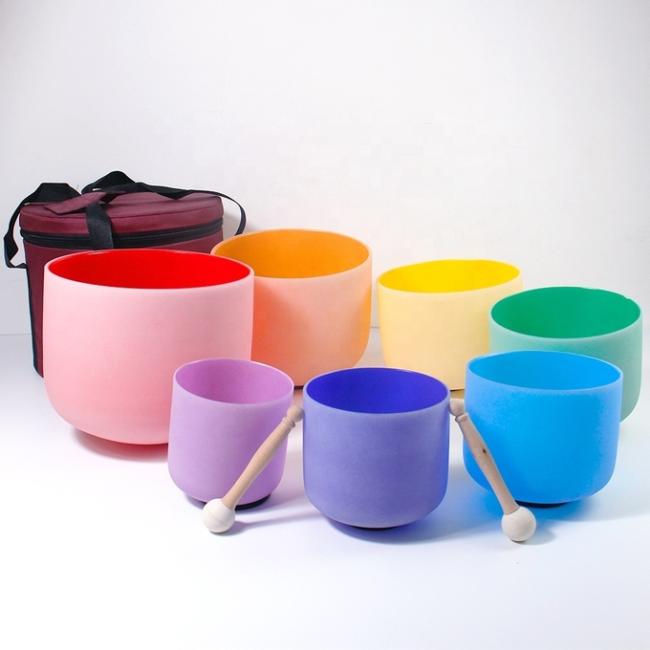 Color Frosted Quartz Crystal Singing Bowl 7-12 with carrying bag wholesale price 1