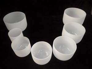 China White Chakra Tuned Quartz Singing Bowl Sets Hand Selected with perfect harmony for sale