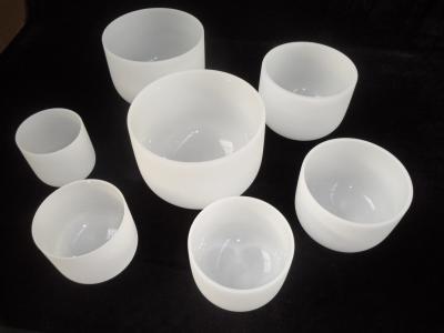 China White Chakra Tuned Quartz Singing Bowl Sets Hand Selected with perfect harmony for sale