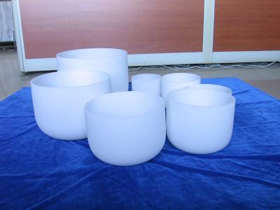China Chakra Set Of 7 Frosted Quartz Crystal Singing Bowl 8''-14'' for sale