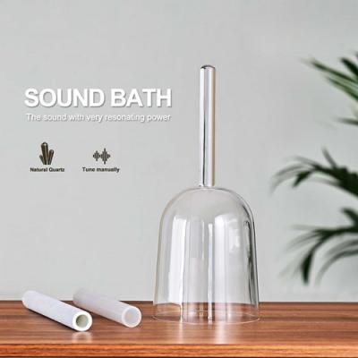 China Handle clear crystal singing bowl with heavy purple carrier for sound bath for sale