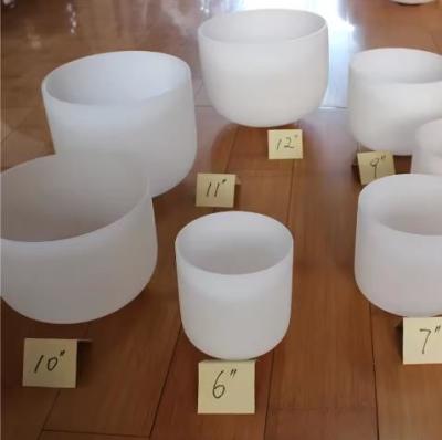 China High Standard 8-14 inch Set Frosted Crystal Singing Bowls for Meditation With Accessories for sale