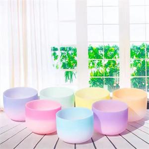China Rainbow Color Frosted Quartz Singing Bowl 7pcs Chakra Set  for Sound Healing for sale