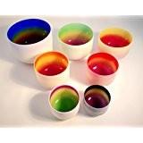 China Rainbow Color Note F Heart Chakra Frosted Quartz Crystal Singing Bowl 8" with carryng bag for sale