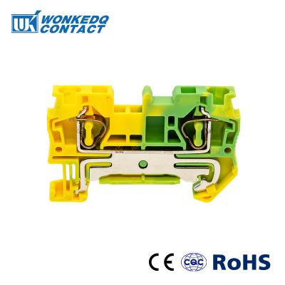 China JST 4 PE Grouding Din Rail Earthing Spring Clamp DIN Rail Feed Through Phoenix Terminal Blocks Green Yellow for sale